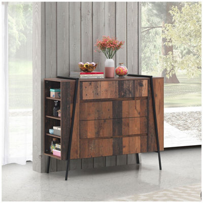 Timber Art Design Abbey Rustic Chest Of Drawers 4 Drawer Bedroom Living ...