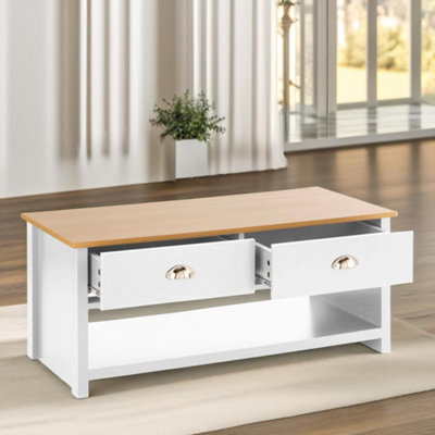 Pirlo Plush Coffee Table With 2 Drawers Oak by B&Q | ufurnish.com