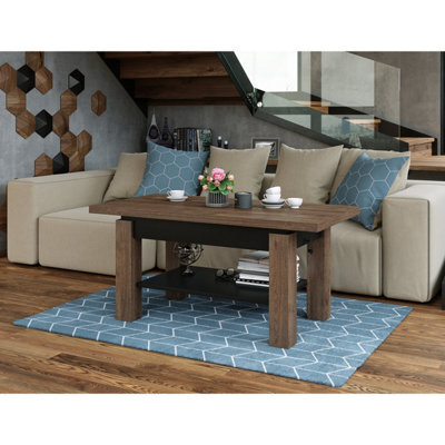 Heze Furniture Berit 2 In 1 Extending Coffee / Dining Table - Brown Oak / Black Matt by B&Q ...
