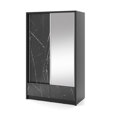 Aria I Mirrored Sliding Two Door Wardrobe 130Cm In Black Marble by B&Q ...