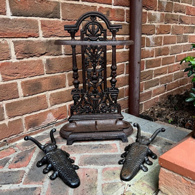 Selections Cast Iron Umbrella Stand & Two Cast Iron Beetle Boot Jacks ...