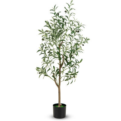 Costway 130Cm Tall Artificial Olive Tree Set Of 1 Fake Potted Trees ...