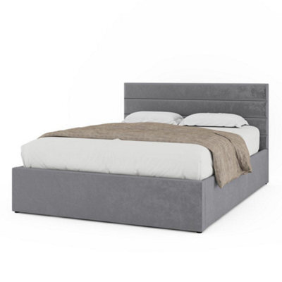 Chettle Grey Plush Velvet Ottoman Bed Double Size Frame 4Ft6 by B&Q ...