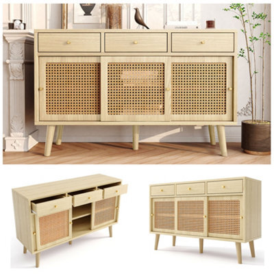 Matteo Retro-Modern Rattan Sideboard With 3 Drawers, 120X40X78Cm ...