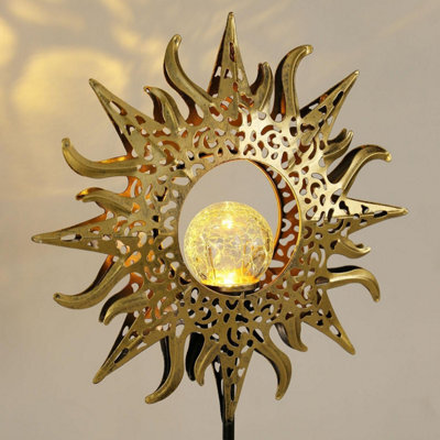 Solar Sun Lantern With Crackle Glass Globe, Weatherproof Stake Lamp For ...