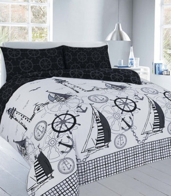 Homes & Linen Duvet Cover Set Jake Sailor Coastal Ship Reversible Quilt ...