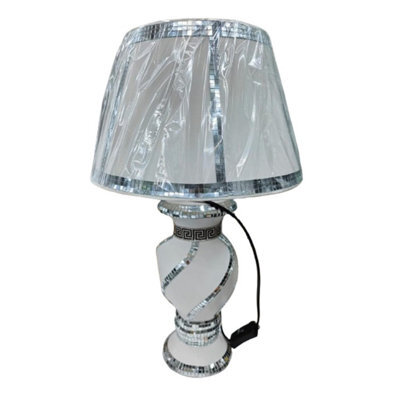Biznest White Silver Glitter Mirrored Table Lamp With Shade Spiral ...
