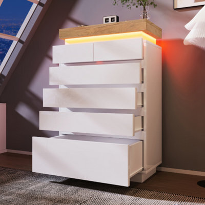 Btm White High-Gloss Sideboard With 2 Doors, 3 Drawers & Rgb Led (App ...