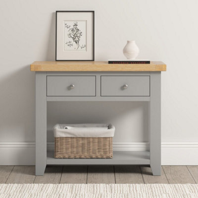 Seconique Windsor 2 Drawer Console Table Pebble Grey With Oak Top Fully Assembled by B&Q ...
