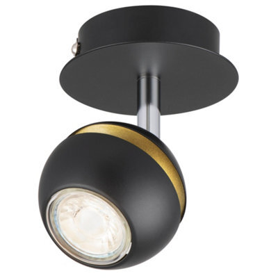 Arlec Austin Spotlight Matt Black And Gold Gu10 5W Led Single Ceiling ...