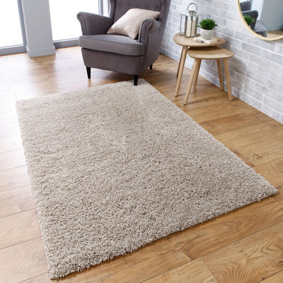 Modern Easy To Clean Light Beige Plain Shaggy Rug For Dining Rug-200Cm ...