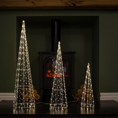 Samuel Alexander Set Of 3 Light Up White Metal Dewdrop Christmas Cone ...