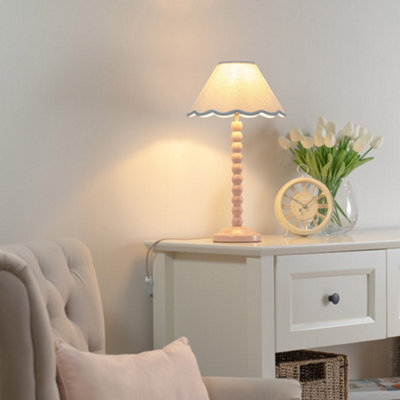 Valuelights Bobbles Rose Pink Bobbin Table Lamp With Blue Trim Scallop ...
