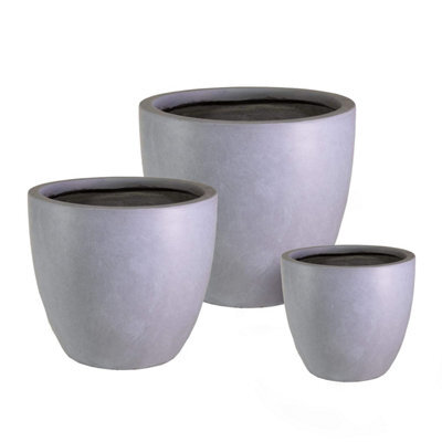 Cluster Set Of 3 Idealist™ Garden Round Planter, Grey Reinforced Stone ...