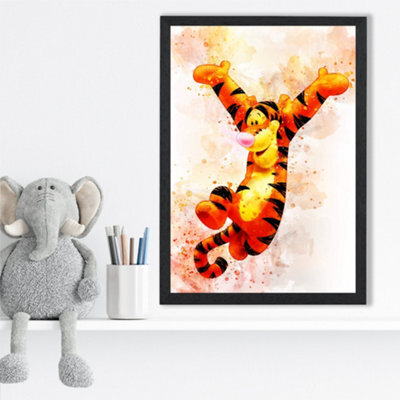 Artze Wall Art Tigger Watercolour Winnie The Pooh Art Print With Black ...
