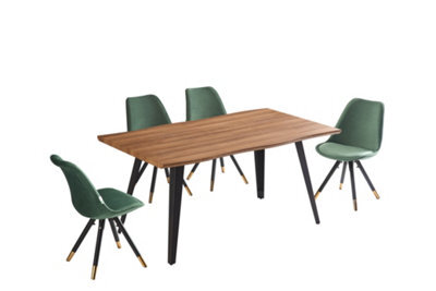 Life Interiors Sofia Rocco Oak Lux Dining Set With 4 Green Velvet Chairs by B&Q | ufurnish.com