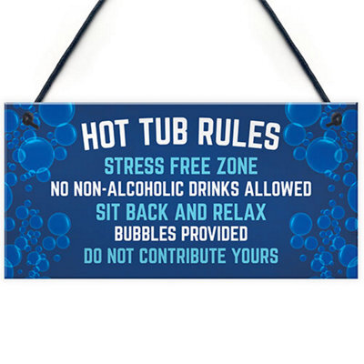 Red Ocean Hanging Hot Tub Rules Plaque Funny Garden Sign For Hot Tub ...