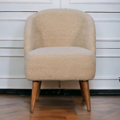 Artisan Furniture Solid Wood Cream Boucle Tub Chair by B&Q | ufurnish.com