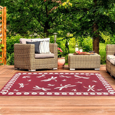 Red Outdoor Rug, Animal Bordered Stain-Resistant Rug For Patio Decks ...