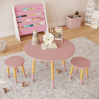 Urbn-Living Urbnliving 60Cm Depth Kids Wooden Round Pink Table With 2 ...