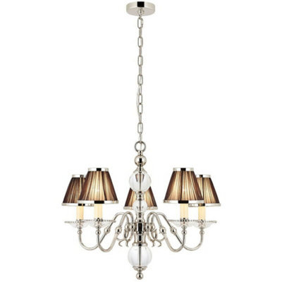 Flemish Ceiling Pendant Chandelier Polished Nickel & Brown Shades 9 ...
