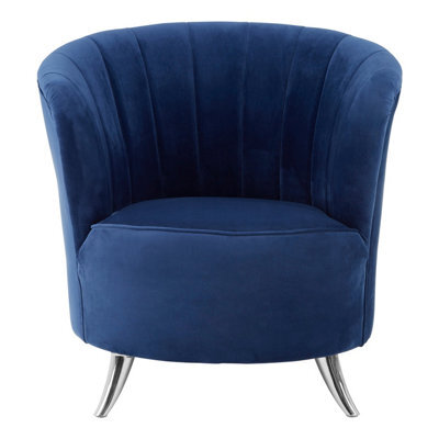 Orsina Blue Tub Chair, Stylish Office Chair, Classy Velvet Chair, Round ...
