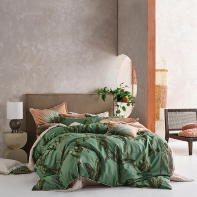 Linen House Livia King Duvet Cover Set, Cotton, Green by B&Q | ufurnish.com