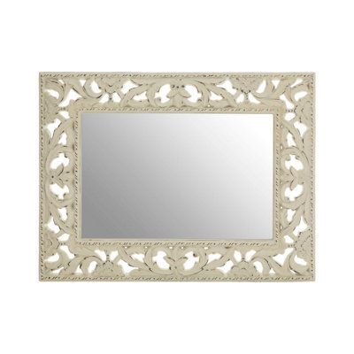 Orsina Rustic Cream Wall Mirror With Floral Frame, Portrait Or ...