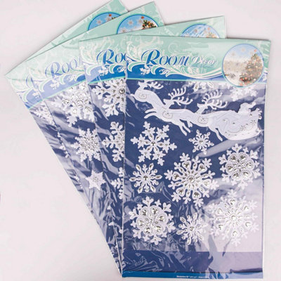 Shatchi 3D Christmas Window Stickers Snowy White And Silver - 4 ...