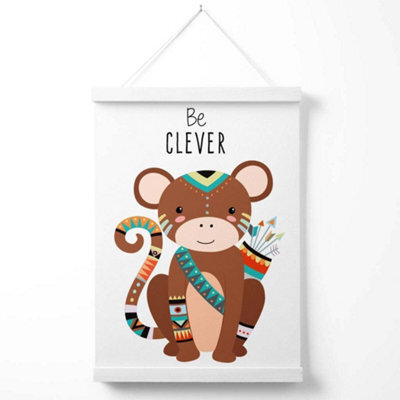 Artze Wall Art Be Clever Monkey Tribal Animal Quote Art Print With ...