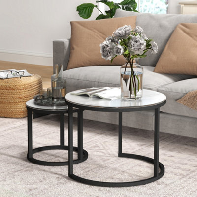 Homcom Glass Coffee Table Set Of 2, Round Nest Of Tables, White by B&Q ...