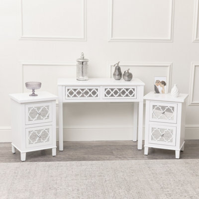 Melody Maison White Mirrored Lattice Console Table / Dressing Table ...