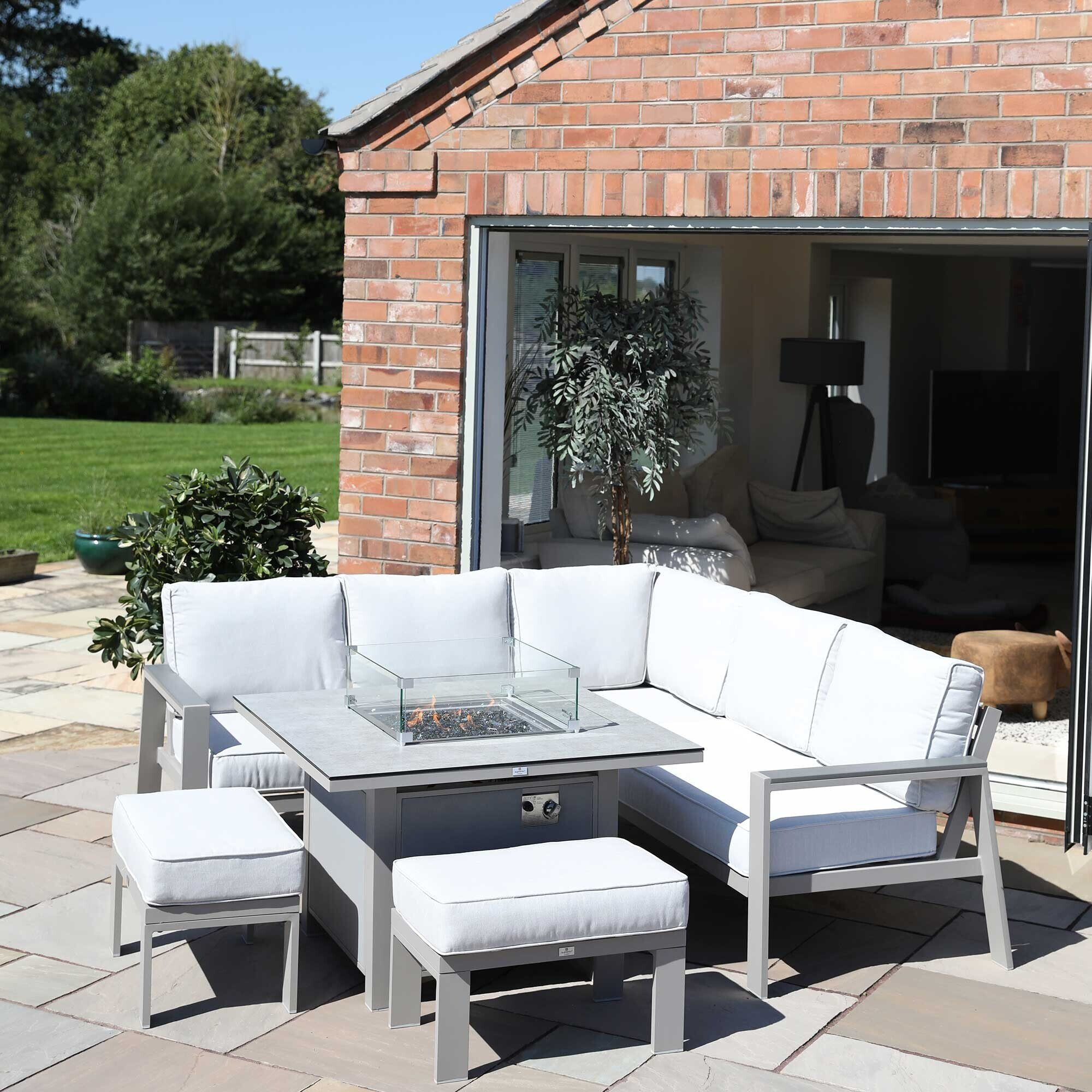 Rio Mini Modular With 105cm Square Fire Pit Dining Table, Aluminium ...