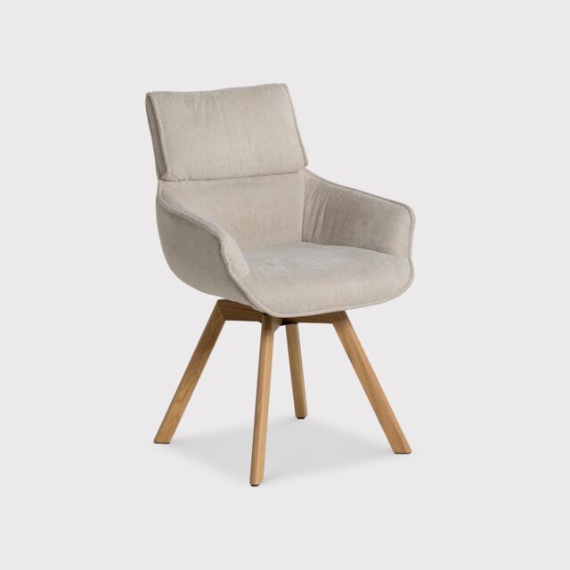 Shona Dining Chair With Arms with Wooden Leg, Neutral - Barker ...