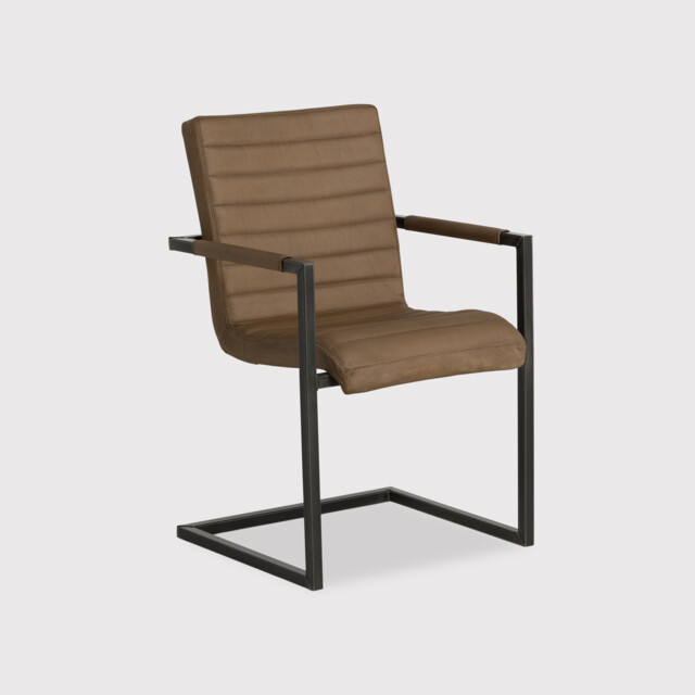 Pure Furniture Brutus Dining Chair with Arms, Brown Leather - Barker ...