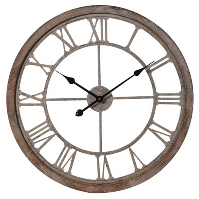 Distressed Skeletal Wall Clock, Round, Neutral Wood - Barker ...