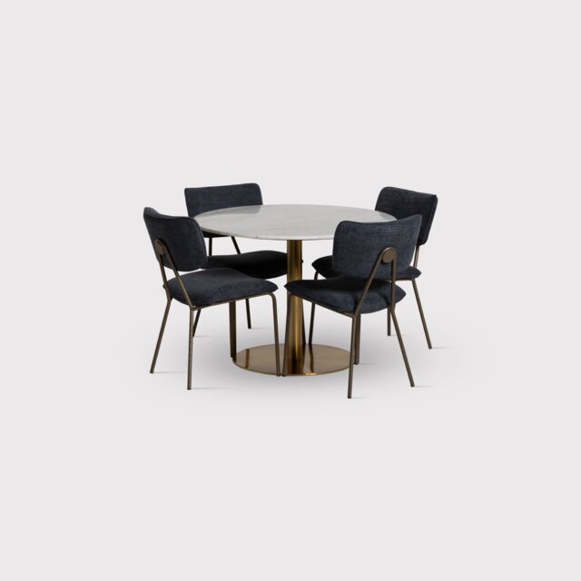 Apollo Table 105cm Dining Set with 4 Tobin Chair, White Marble - Barker ...