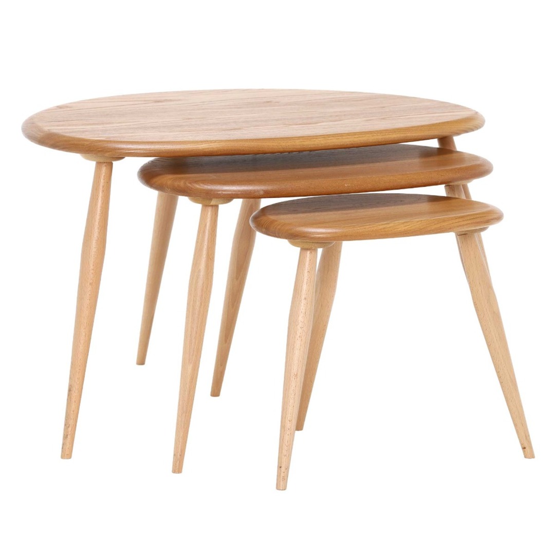 Ercol Pebble Nest Of Tables Round Ash Wood Barker Stonehouse by Barker and Stonehouse ufurnish