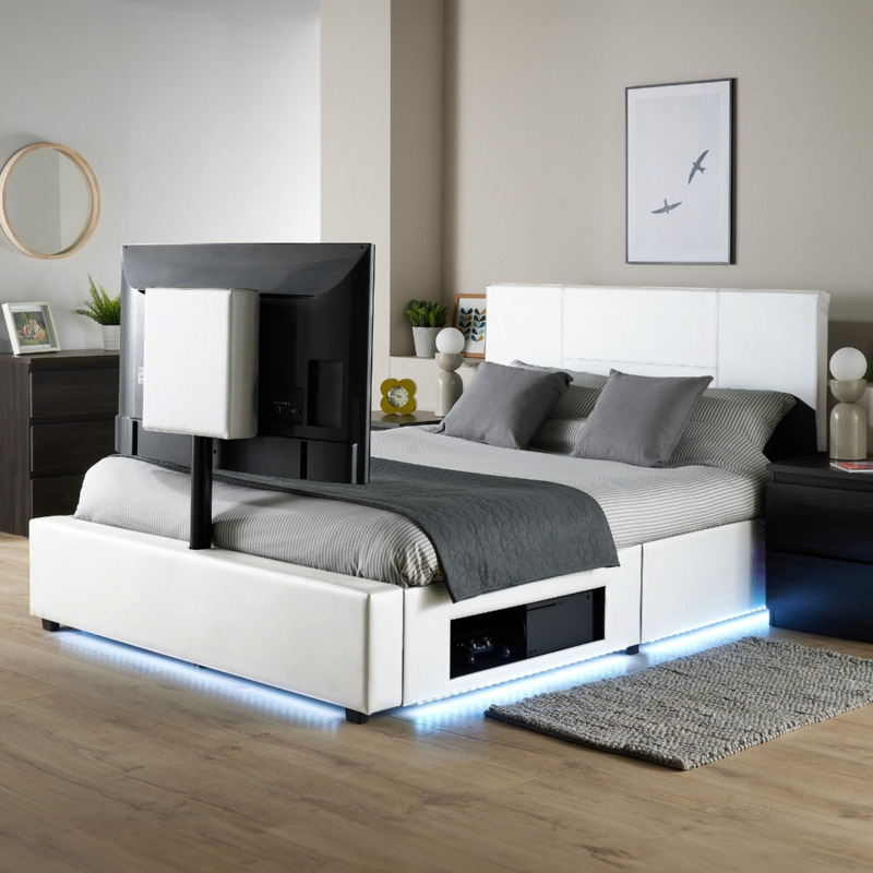 X Rocker Ava Upholstered TV Bed White by Bed Kingdom | ufurnish.com