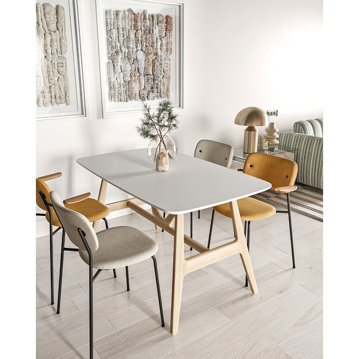 Flair Goran Dining Table White and Oak by Bed Kingdom | uFurnish.com