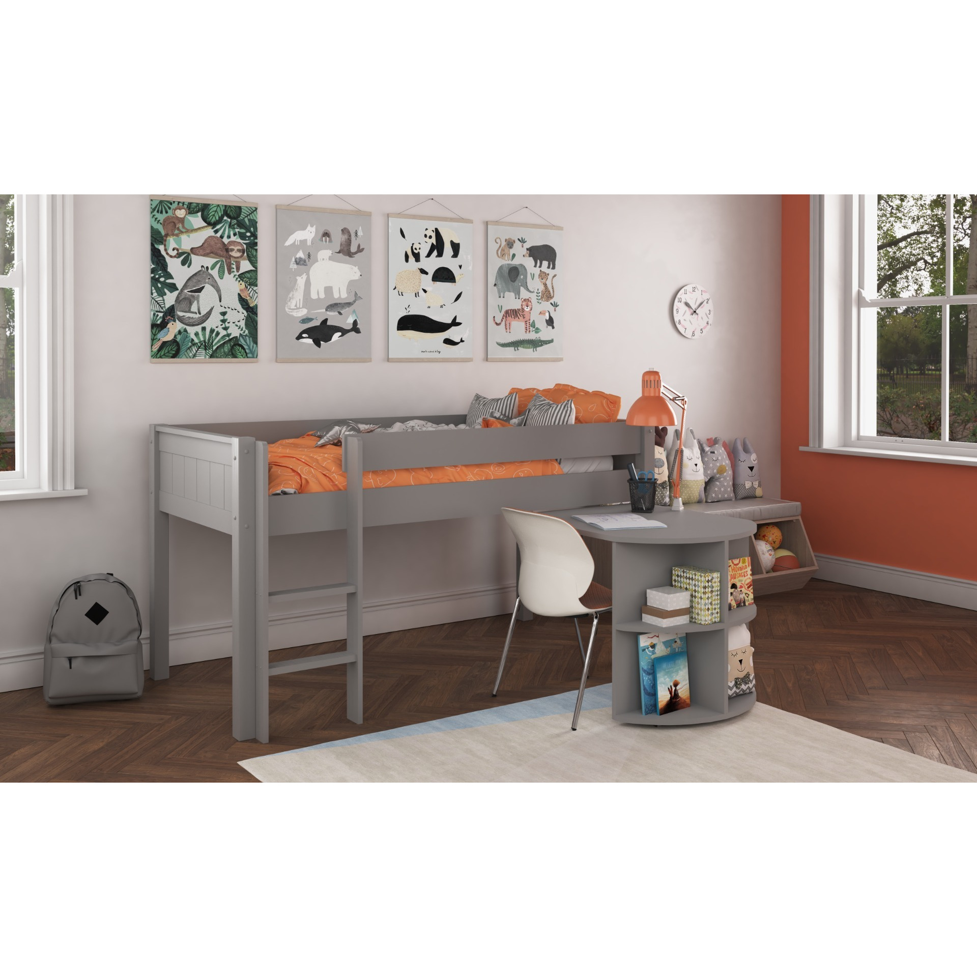 Stompa Classic Midsleeper With Pull Out Desk Grey by Bed Kingdom ...