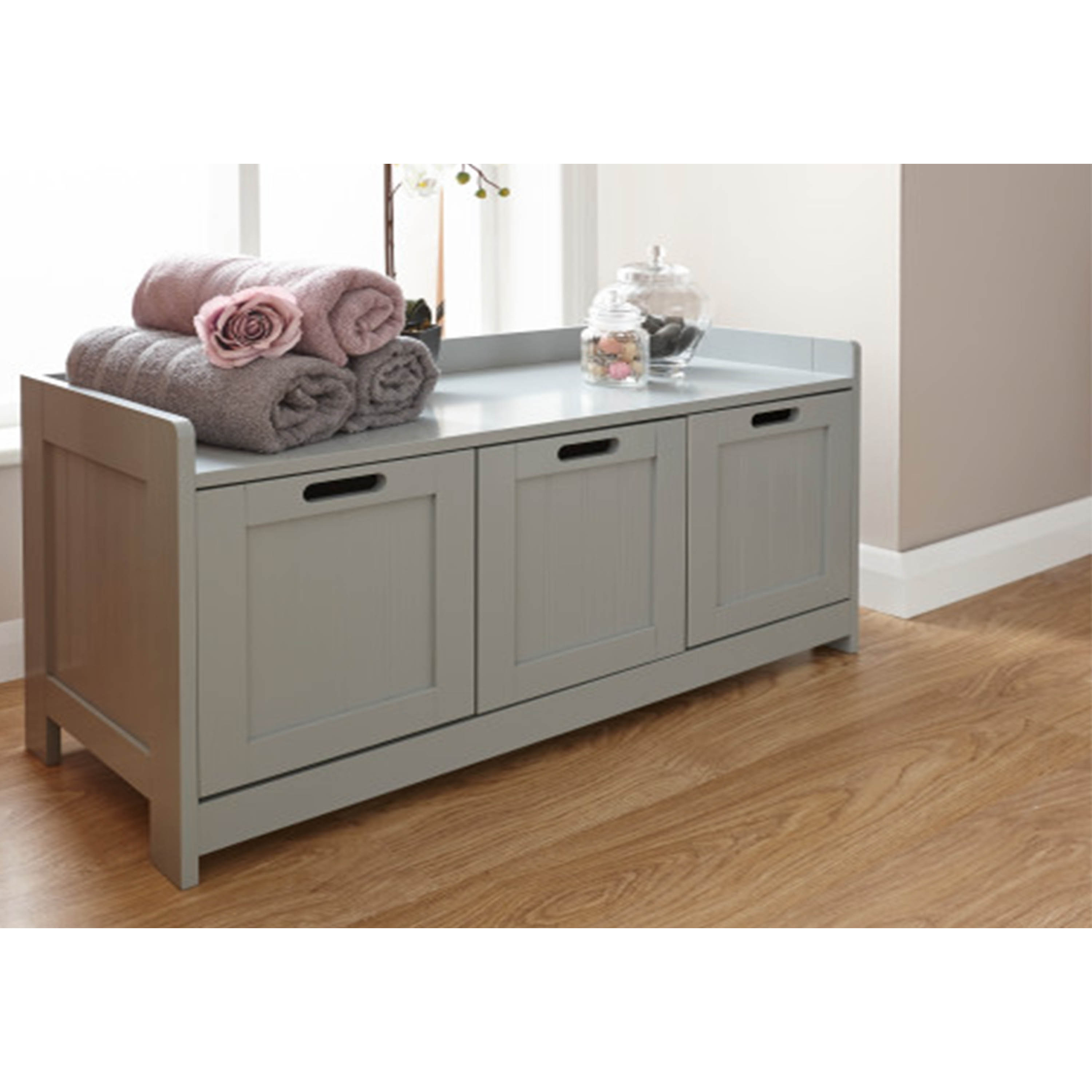 GFW Colonial 3 Door Storage Bench Grey by Bed Kingdom | ufurnish.com