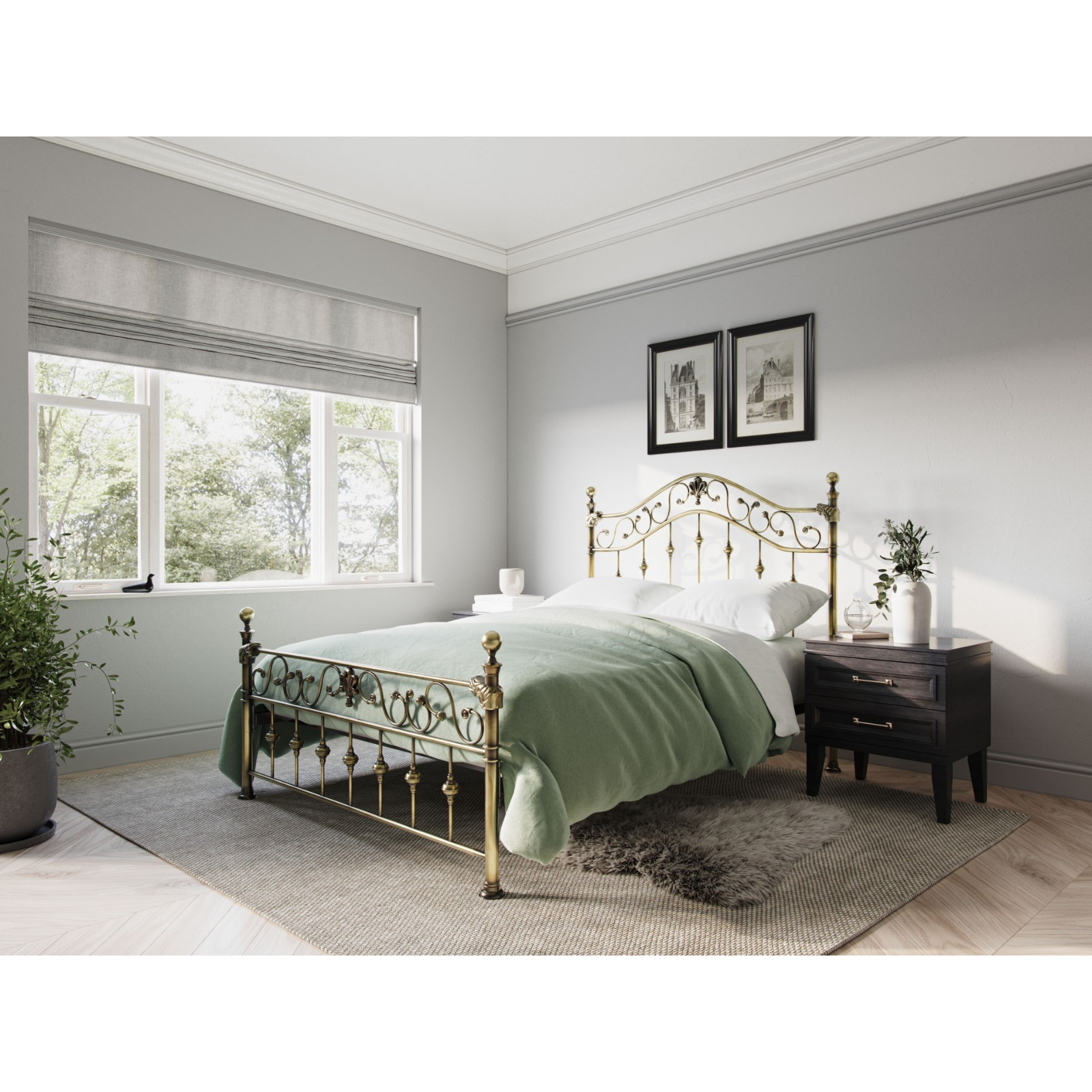 Flair Edith Brass Metal Bed Frame Double by Bed Kingdom | ufurnish.com