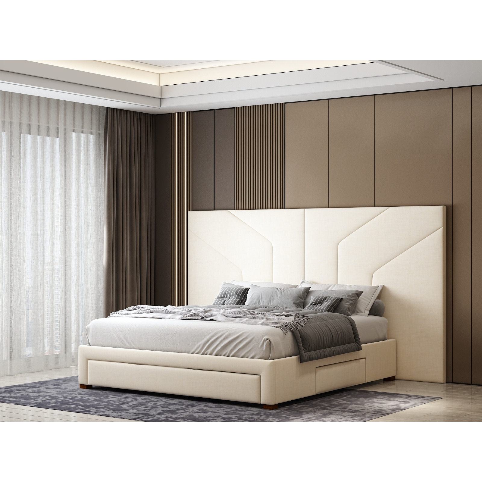 Flair Gianni Wide Hotel Bed With Drawers Cream by Bed Kingdom ...