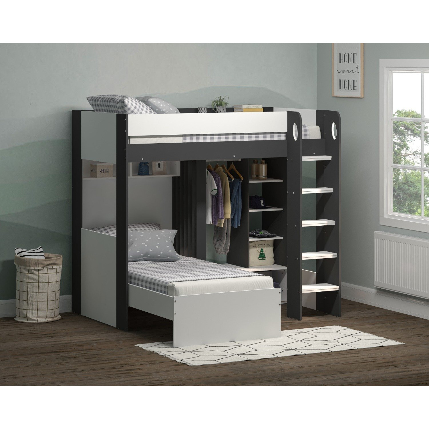 Flair Hampton Bunk Bed - White & Grey by Bed Kingdom | ufurnish.com