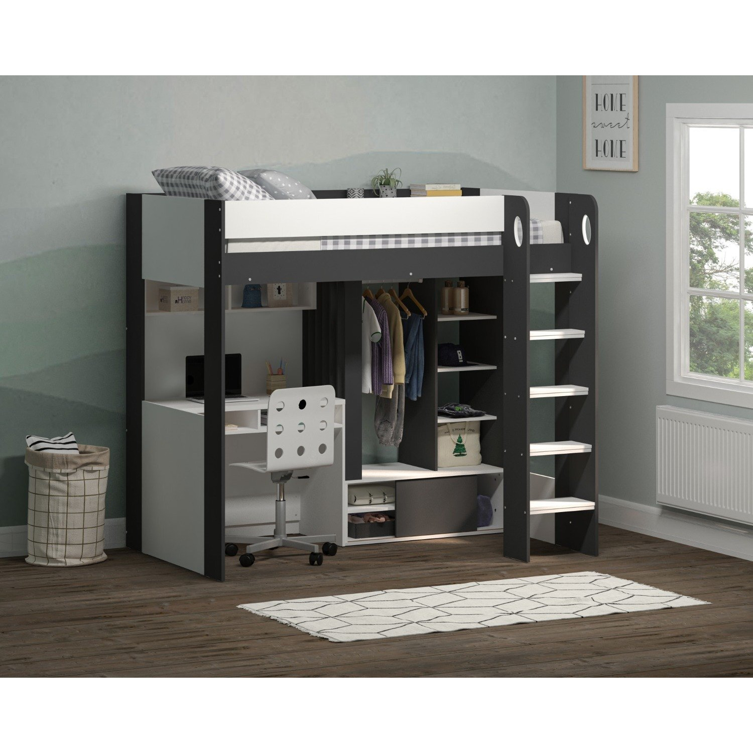 Flair Hampton High Sleeper With Optional Desk - White & Grey by Bed ...