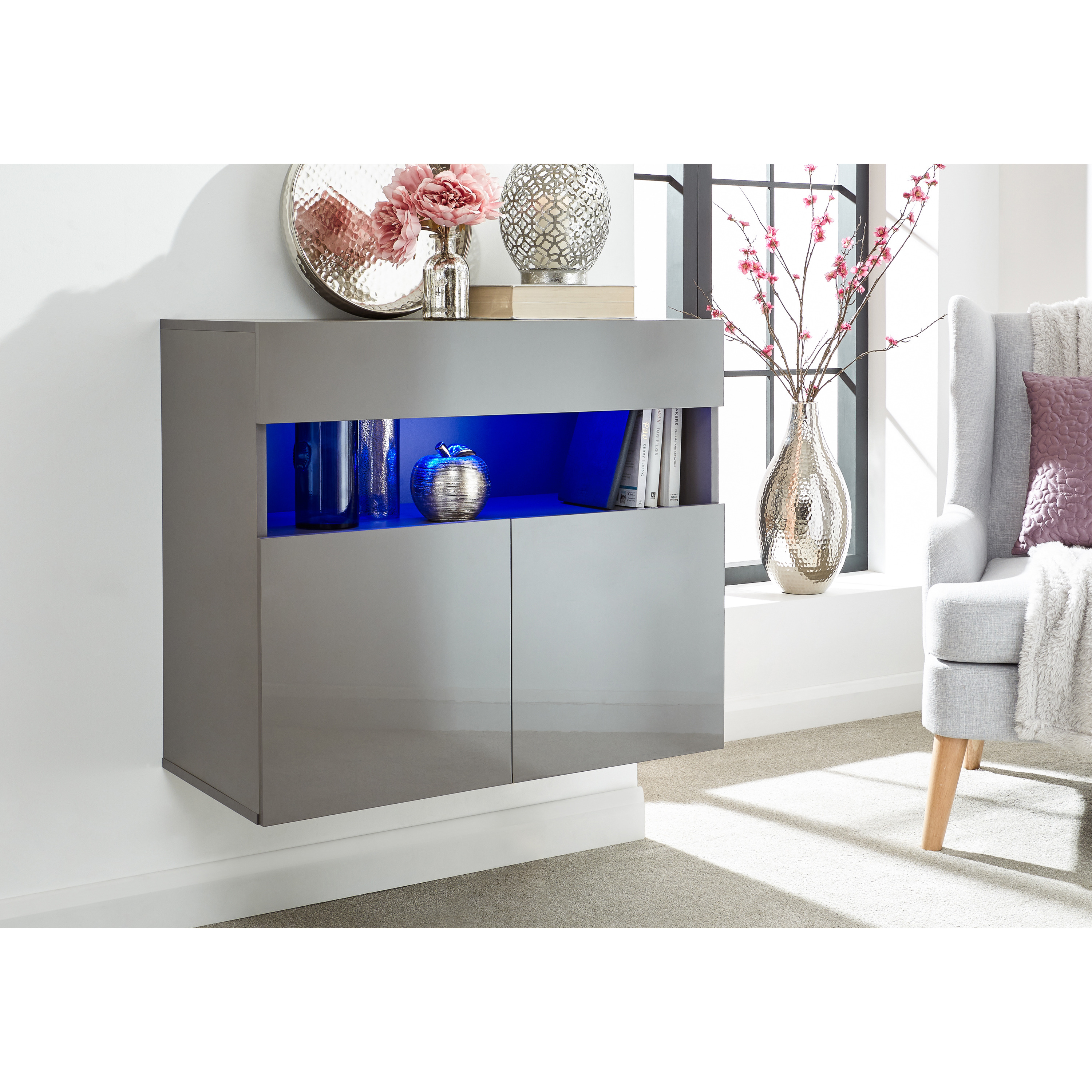 GFW Galicia Sideboard With LED Grey by Bed Kingdom | ufurnish.com