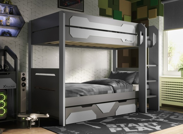 X Rocker Battalion Gaming Bunk Bed with Trundle Drawer-Grey by Bed ...
