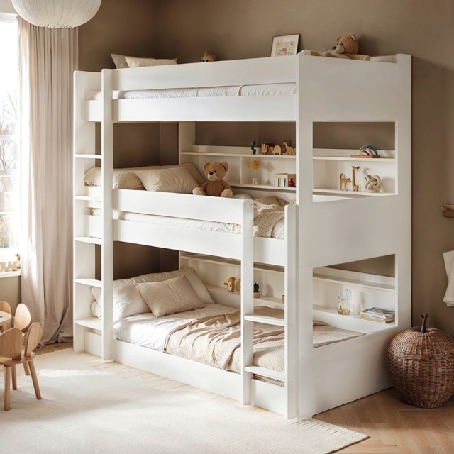 Noomi Clara Triple Bunk Bed White (FSC Certified) by Bed Kingdom | ufurnish.com