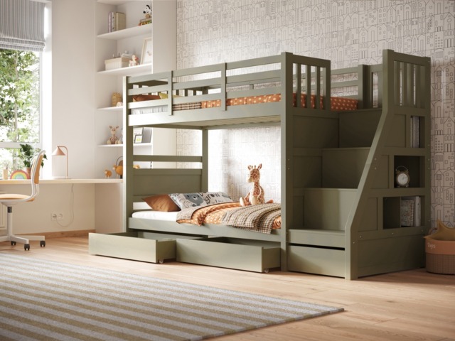 Flair Lunar Staircase Bunk Bed with Storage Olive by Bed Kingdom ...